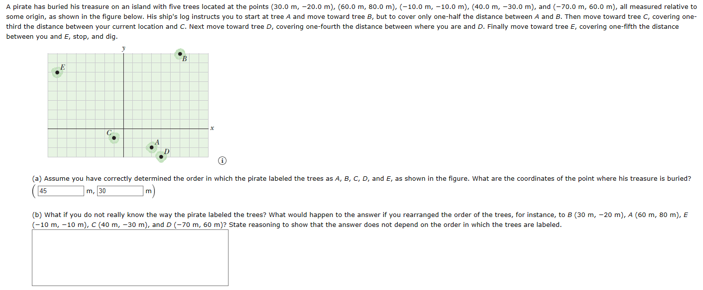Solved A pirate has buried his treasure on an island with | Chegg.com
