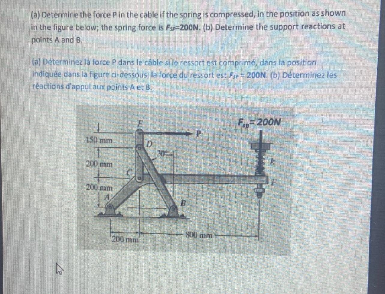 Solved (a) Determine the force P in the cable if the spring | Chegg.com