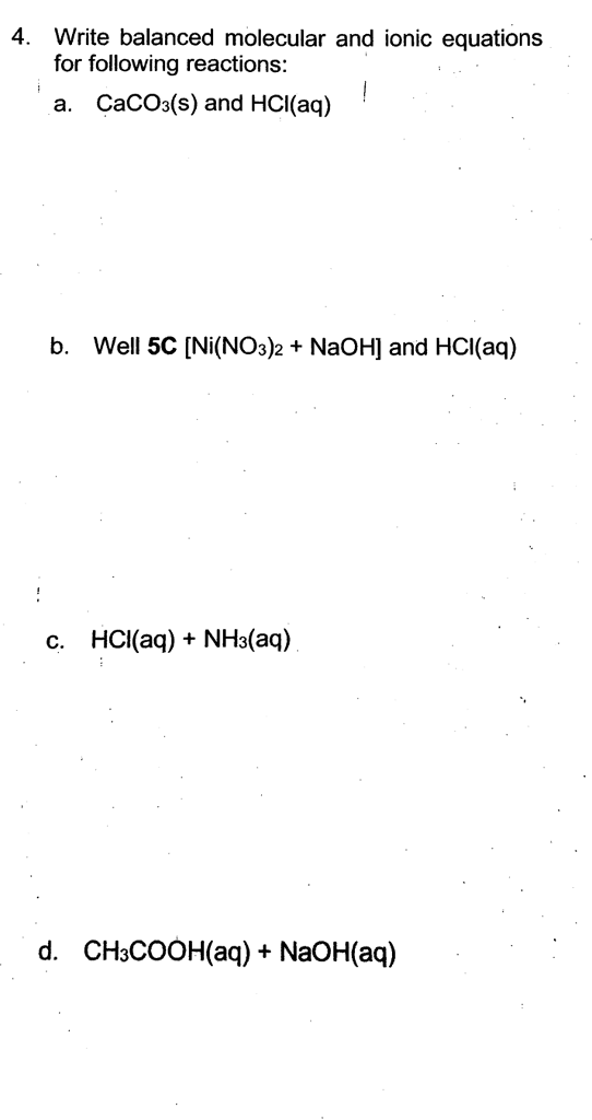 Solved 4. Write balanced molecular and ionic equations for | Chegg.com
