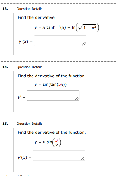Solved Find the derivative. y=xtanh−1(x)+ln(1−x2) y′(x)= | Chegg.com