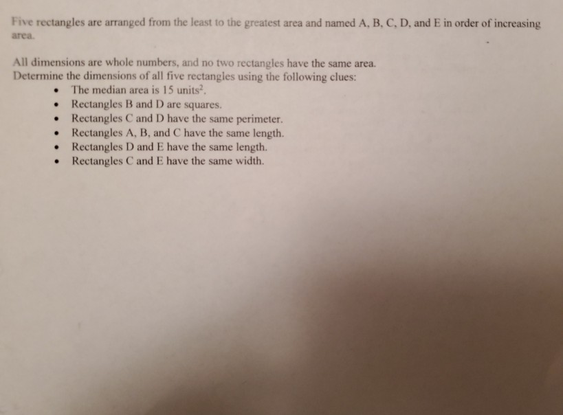 Solved Five rectangles are arranged from the least to the | Chegg.com