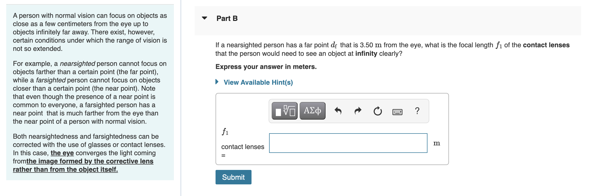 Solved A person with normal vision can focus on objects as | Chegg.com