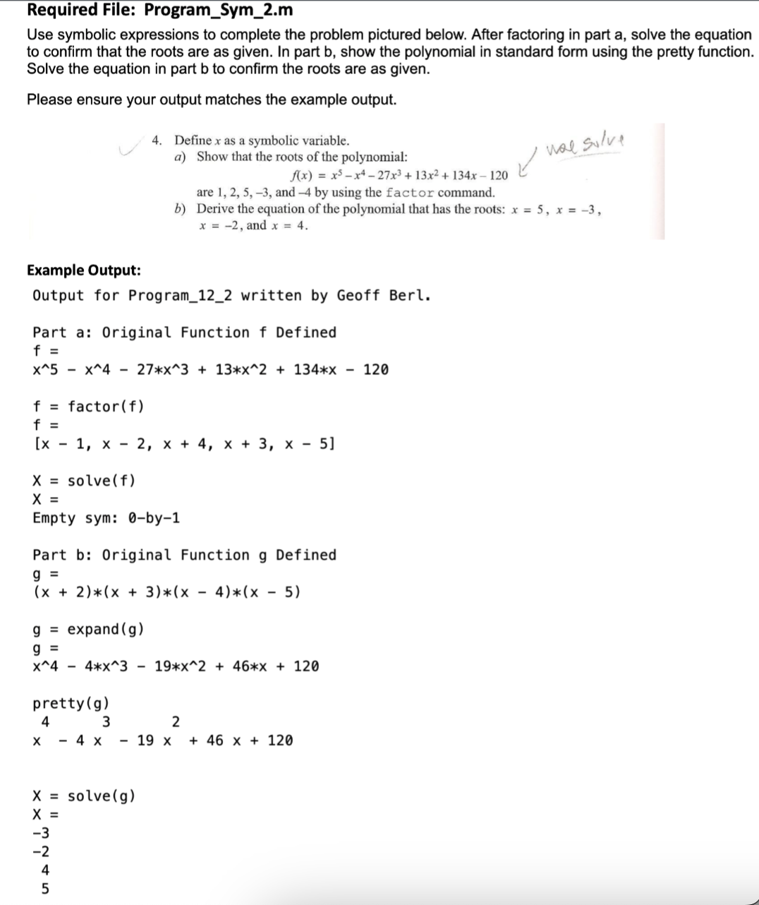 Solved Required File: Program_Sym_2.m Use symbolic | Chegg.com