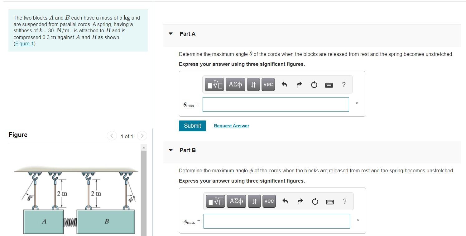 Solved The two blocks A and B each have a mass of 5 kg and | Chegg.com