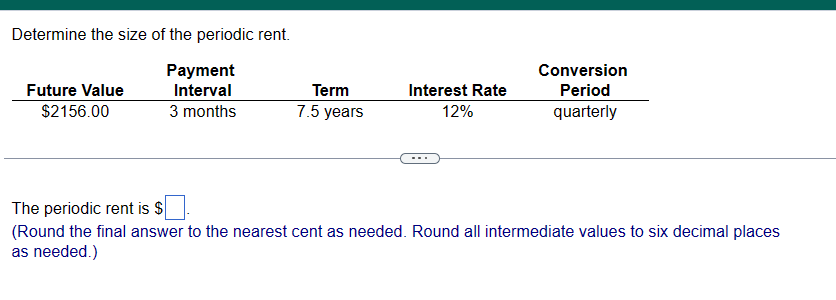 Solved Determine the size of the periodic rent. The periodic | Chegg.com
