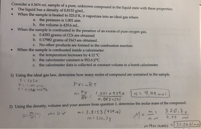 Solved 3) Using the combustion analysis data (including the | Chegg.com