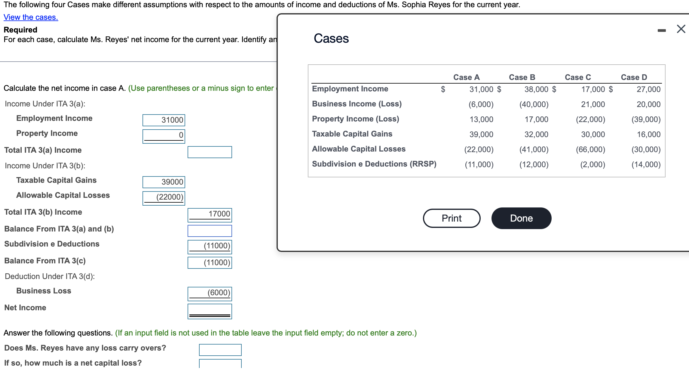 Required For each case, calculate Ms. Reyes' net | Chegg.com