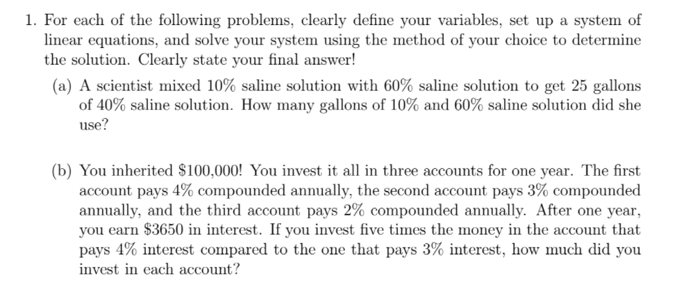 Solved 1. For each of the following problems, clearly define | Chegg.com
