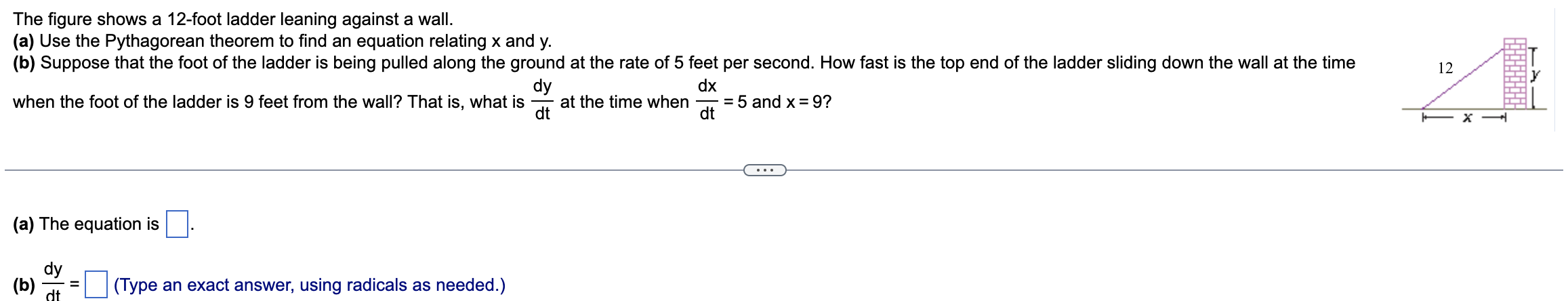 Solved The figure shows a 12-foot ladder leaning against a | Chegg.com