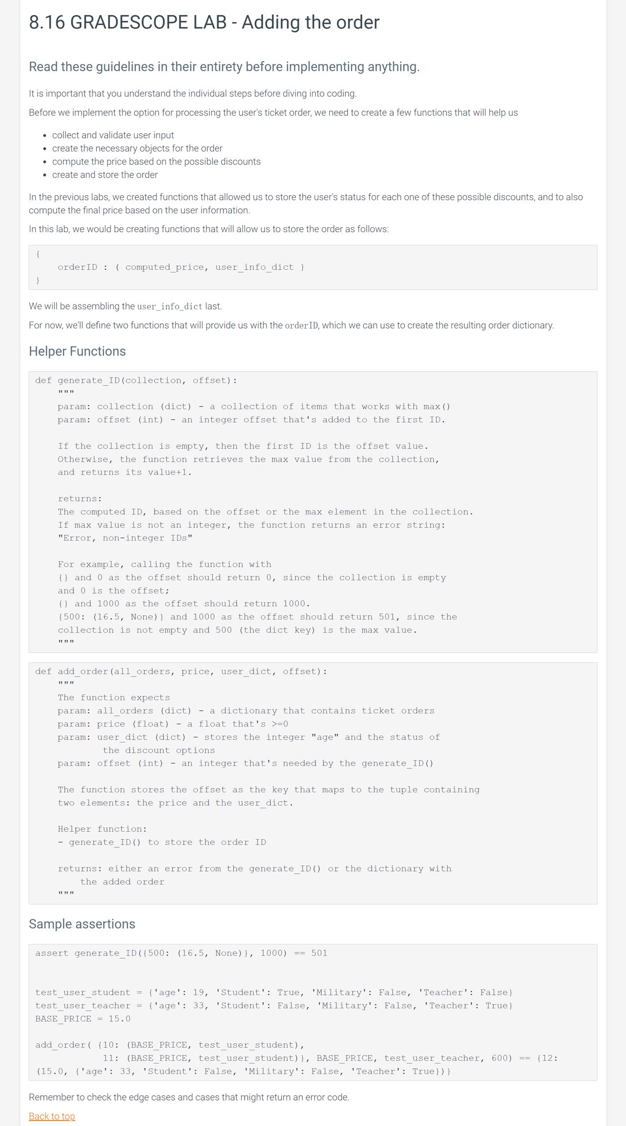 8.13 GRADESCOPE LAB - Print Orders Read these | Chegg.com