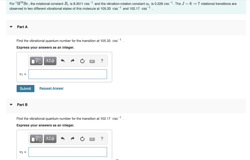 Solved For 1h79br The Rotational Constant Be Is 8 3511 Cm−1