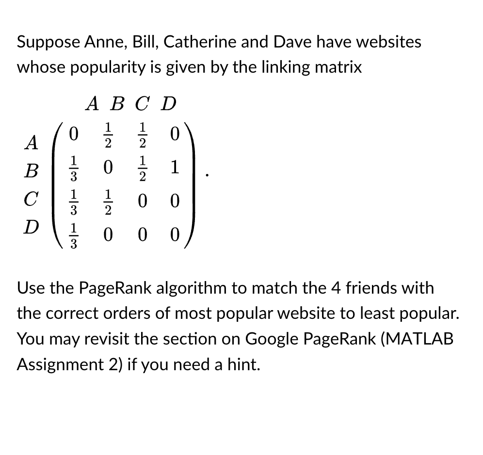 Solved Suppose Anne, Bill, Catherine and Dave have websites | Chegg.com