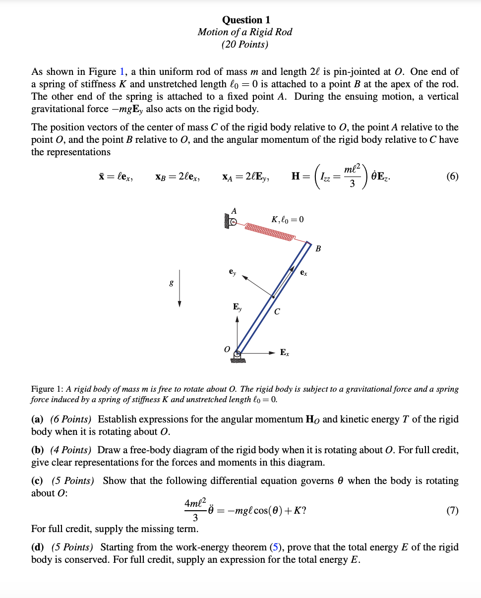 Solved Question 1 Motion of a Rigid Rod (20 Points) As shown | Chegg.com
