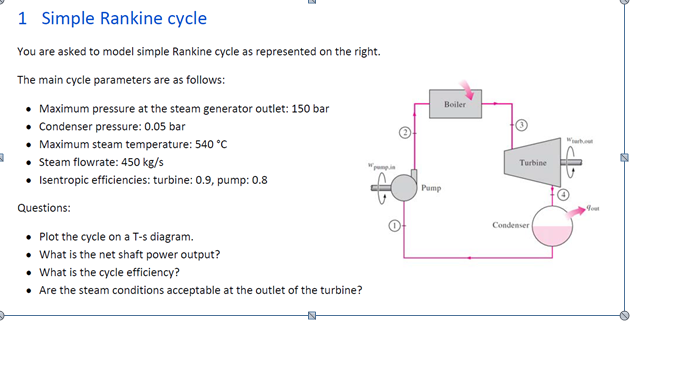 Solved 1 Simple Rankine cycle You are asked to model simple | Chegg.com