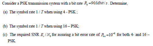 Solved Consider a PSK transmission system with a bit rate R | Chegg.com