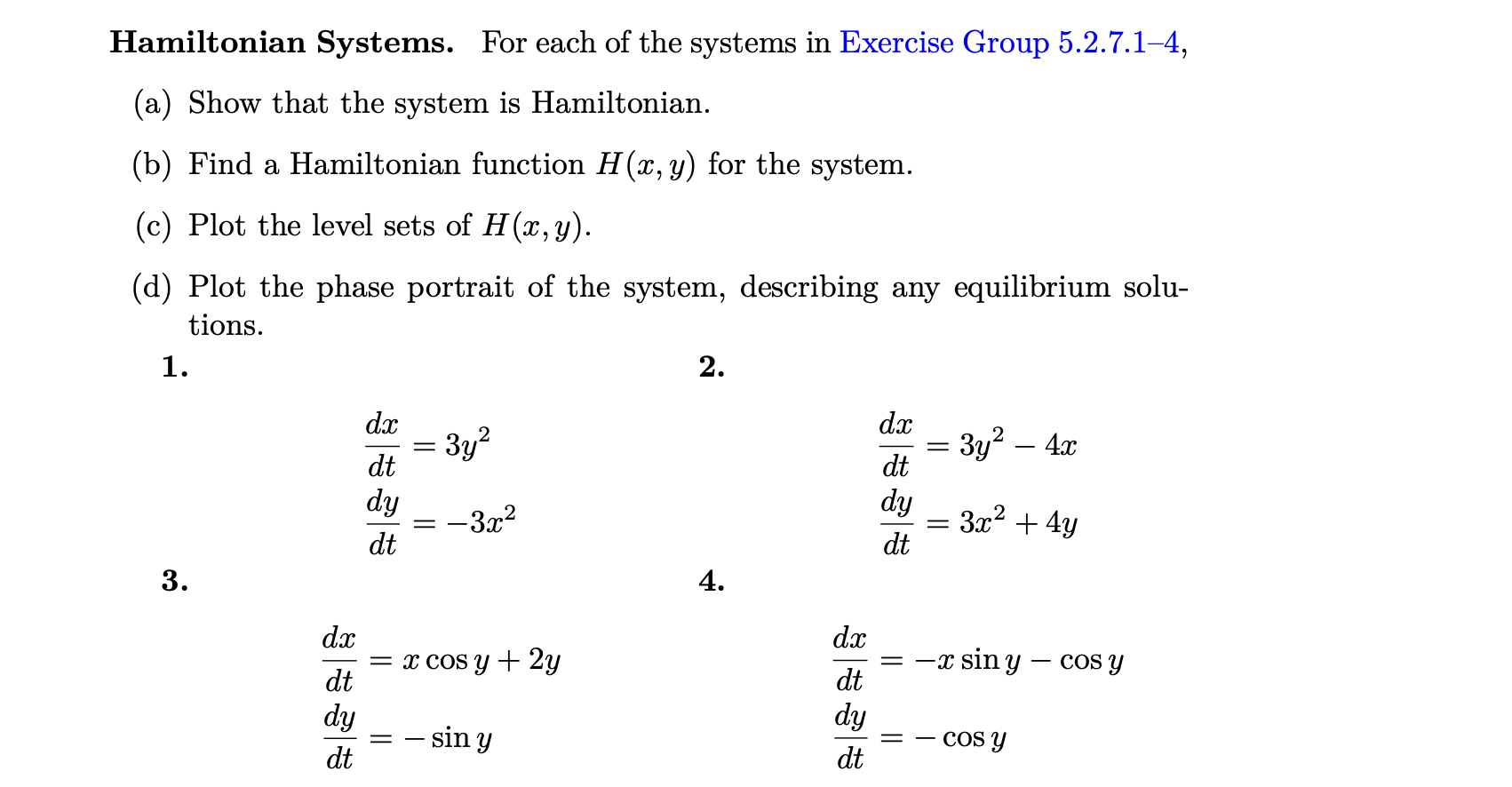 Solved Hamiltonian Systems For Each Of The Systems In