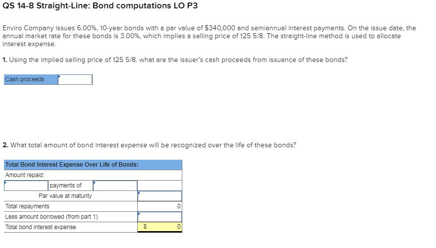 Solved QS 14-8 Straight-Line: Bond computations LO P3 Enviro | Chegg.com