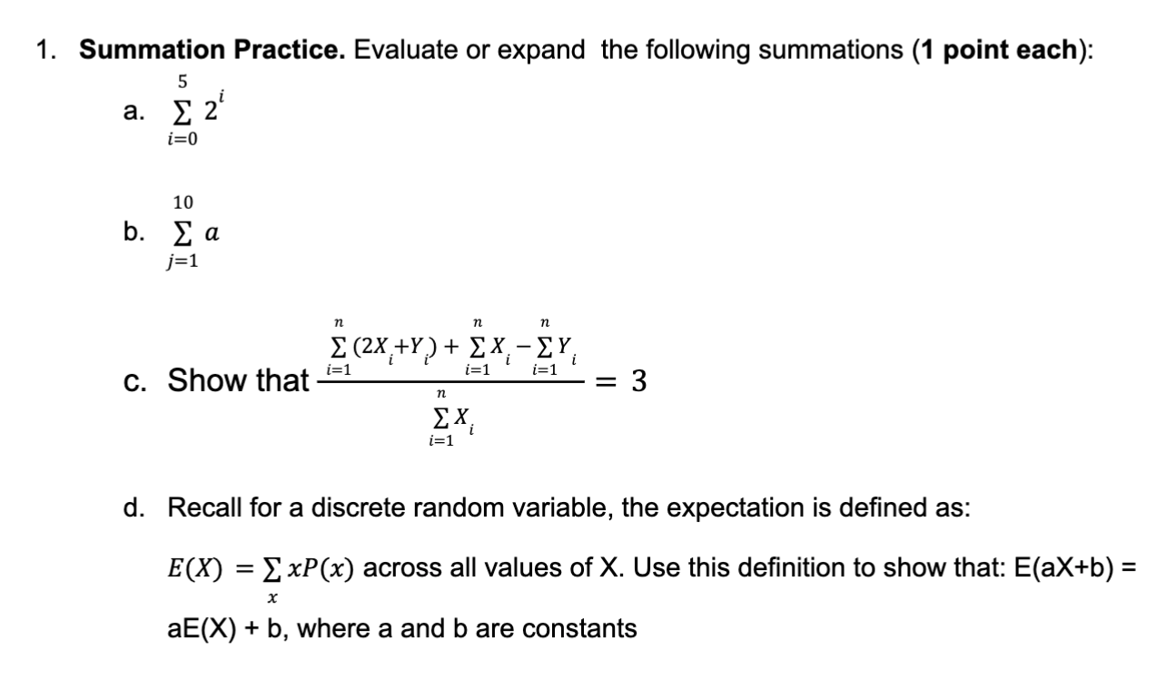 Solved Summation Practice. Evaluate or expand the following | Chegg.com