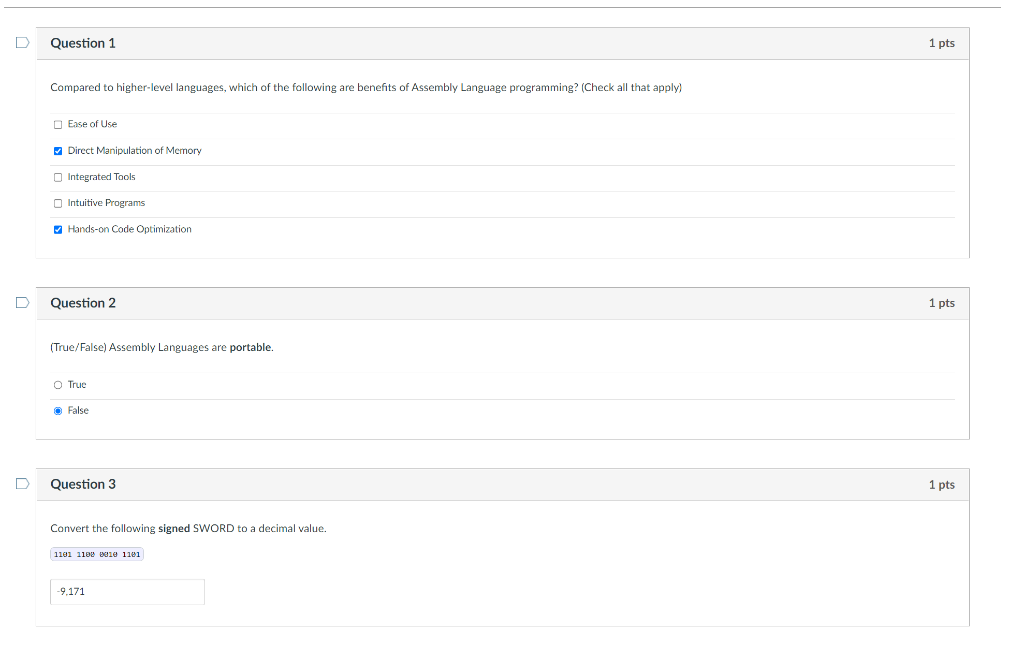 Solved D D D Question 1 Compared to higher-level languages, | Chegg.com