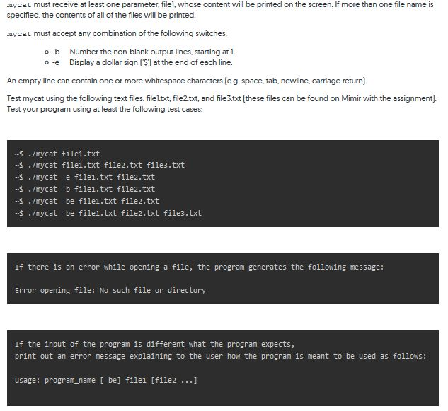 Write a C program mycat whose behavior resembles that | Chegg.com