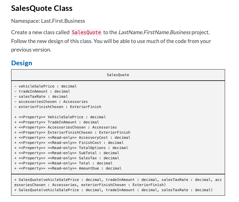Solved Sales Quote Class Namespace: Last.First.Business | Chegg.com