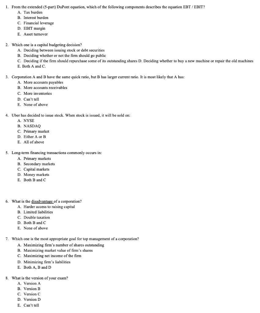 Solved 1. From the extended (5-part) DuPont equation, which | Chegg.com