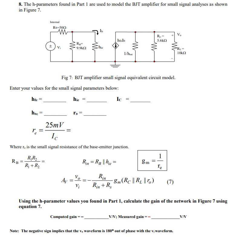 Solved 8. The h-parameters found in Part 1 are used to model | Chegg.com