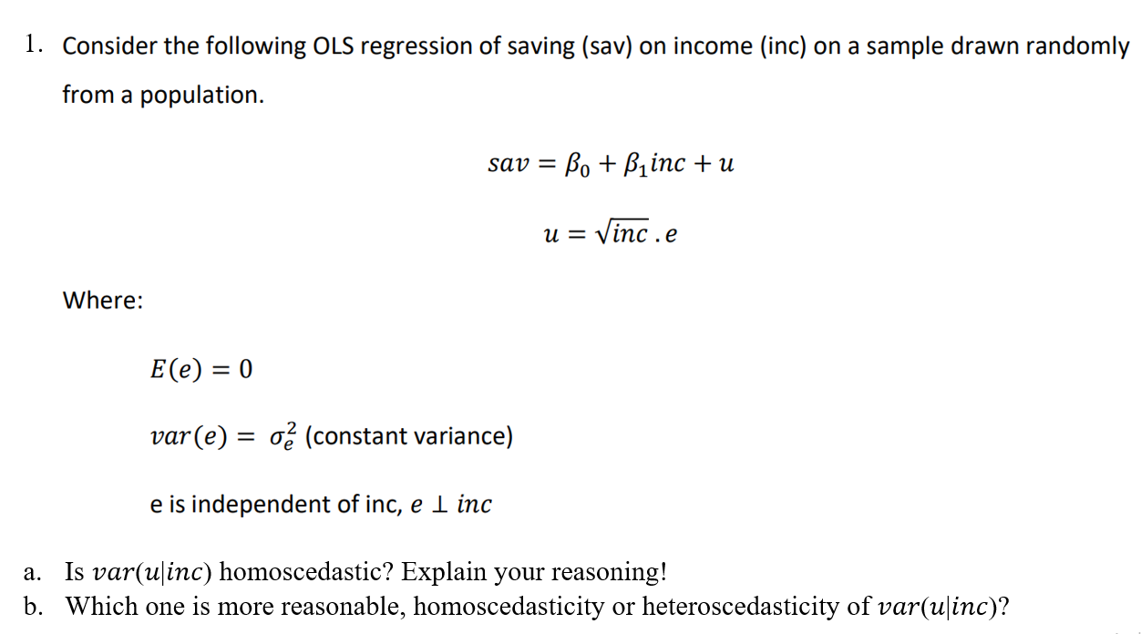 Solved 1. Consider the following OLS regression of saving | Chegg.com