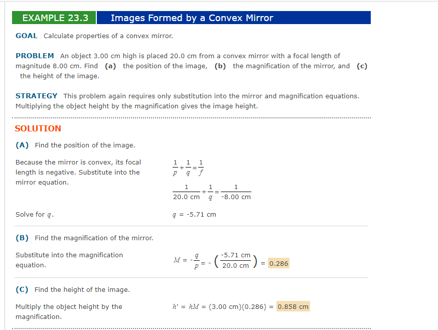 Solved GOAL Calculate properties of a convex mirror. PROBLEM | Chegg.com