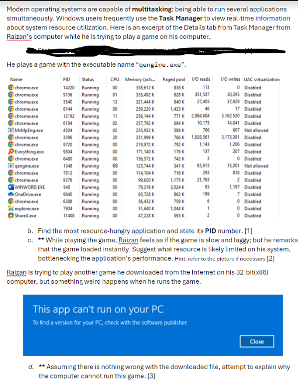Solved Modern operating systems are capable of multitasking: | Chegg.com