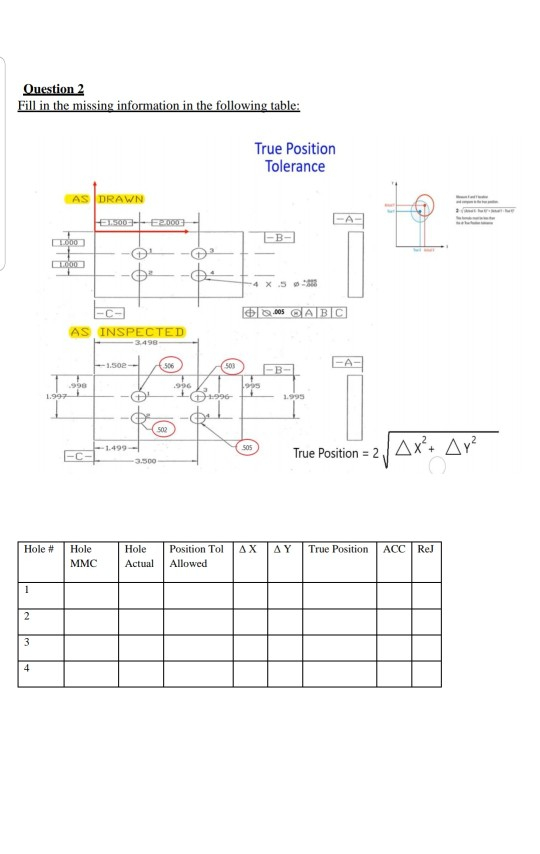 Solved Ouestion 2 True Position Tolerance AS DRAWN 503 502 | Chegg.com