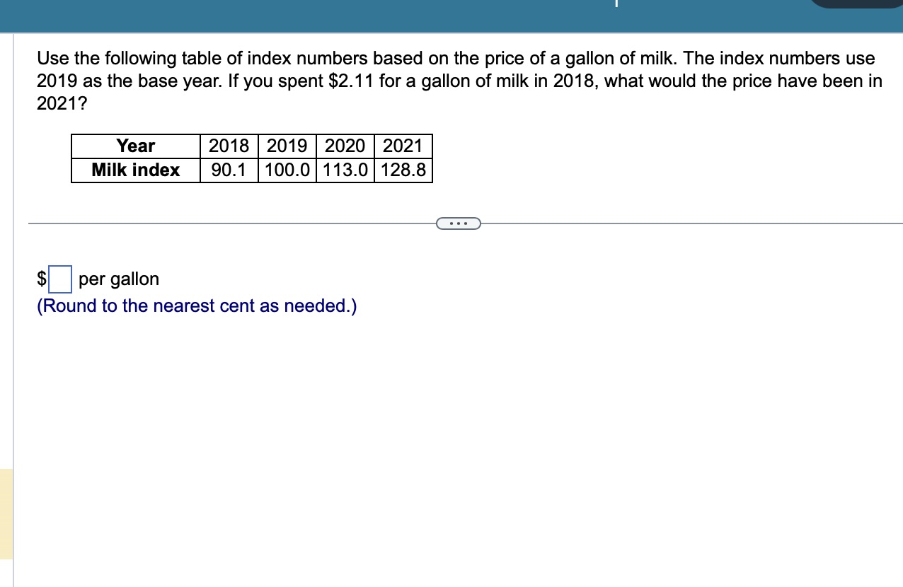 Solved Use the following table of index numbers based on the | Chegg.com