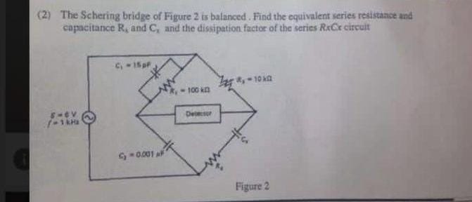 Solved (2) ﻿The Schering bridge of Figure 2 ﻿is balanced. | Chegg.com