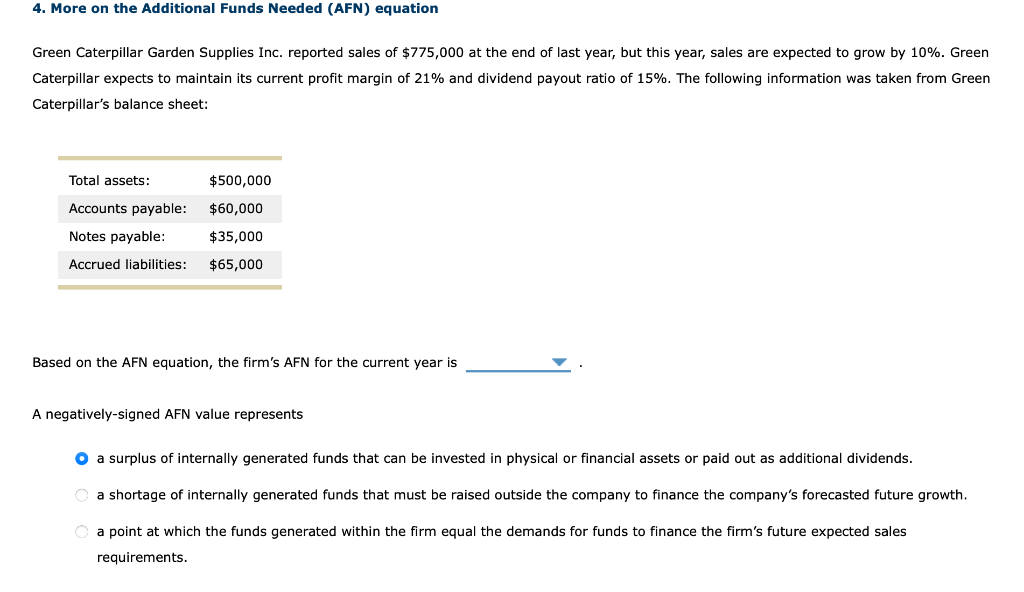 Solved 4. More on the Additional Funds Needed (AFN) equation | Chegg.com
