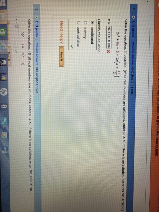 Solved Solve the equation, if possible. (If all real numbers | Chegg.com