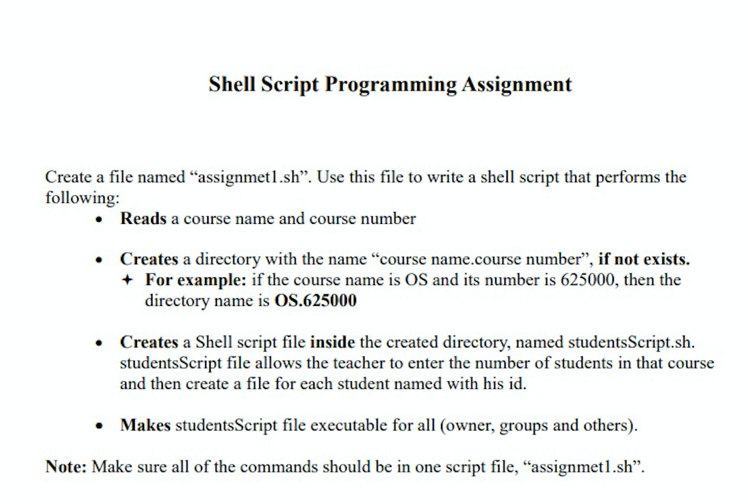 Solved Shell Script Programming Assignment Create a file | Chegg.com