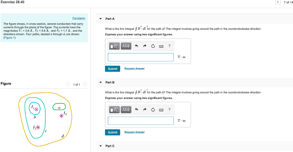 Solved Part C What is the line integral $B dl for the path | Chegg.com