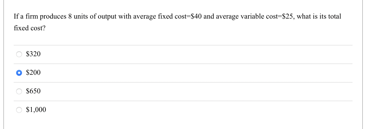 Solved If a firm produces 8 units of output with average | Chegg.com Solved If a firm produces 8 units of output with average | Chegg.com