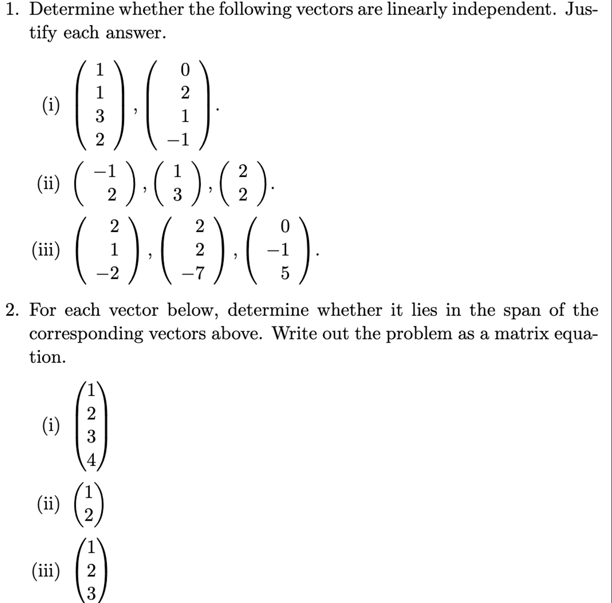 Solved 1.Determine whether the following vectors are | Chegg.com