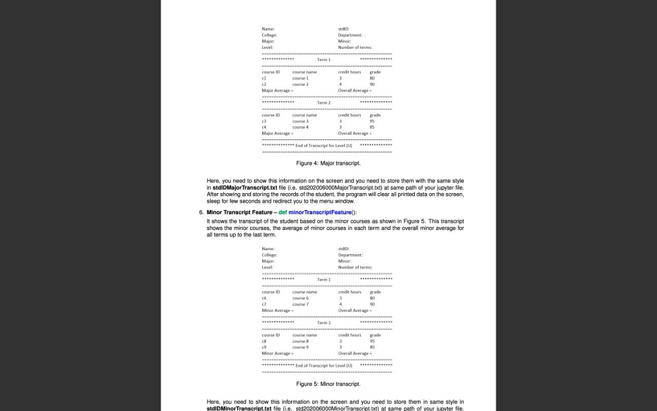 Develop a transcript for student ( I want the code | Chegg.com