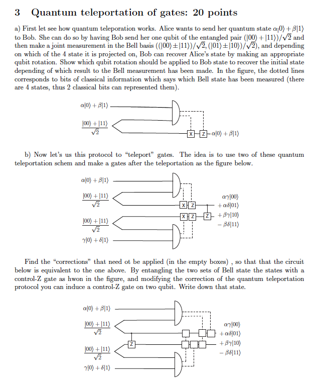 3 Quantum teleportation of gates: 20 points a) First | Chegg.com