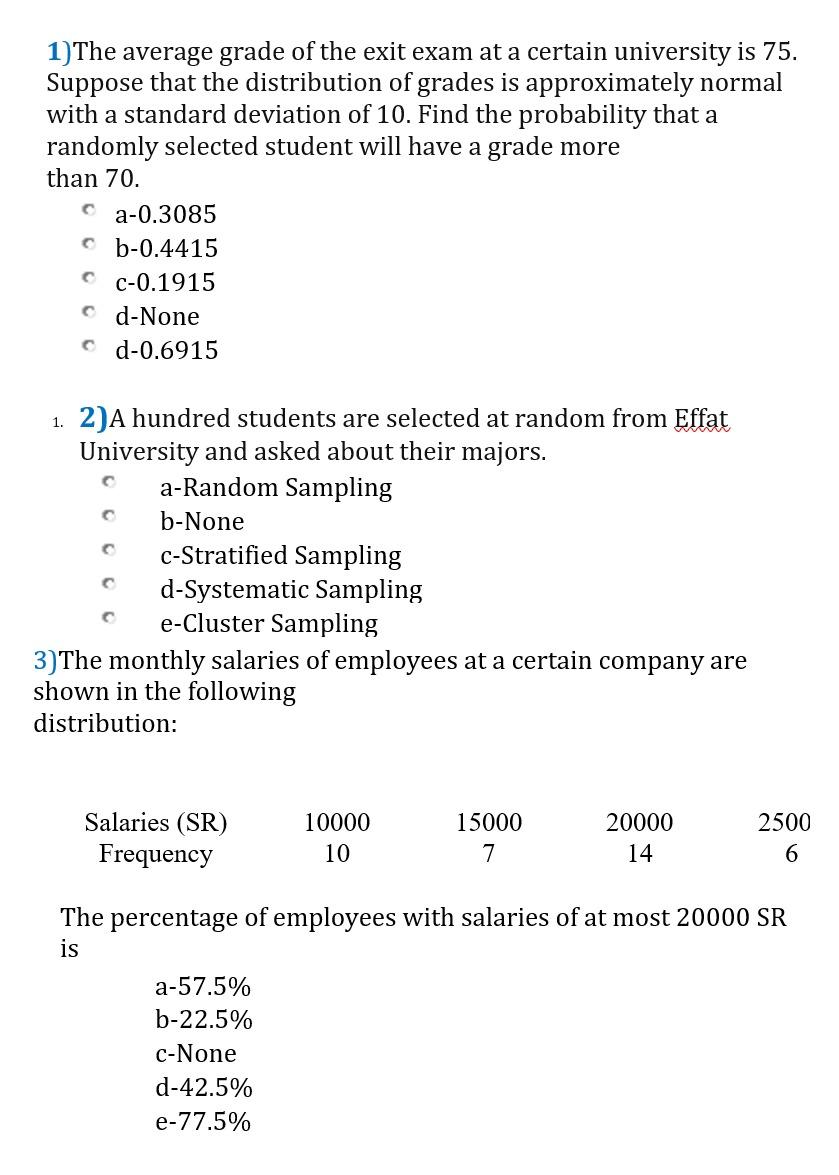 Solved 1)The average grade of the exit exam at a certain | Chegg.com
