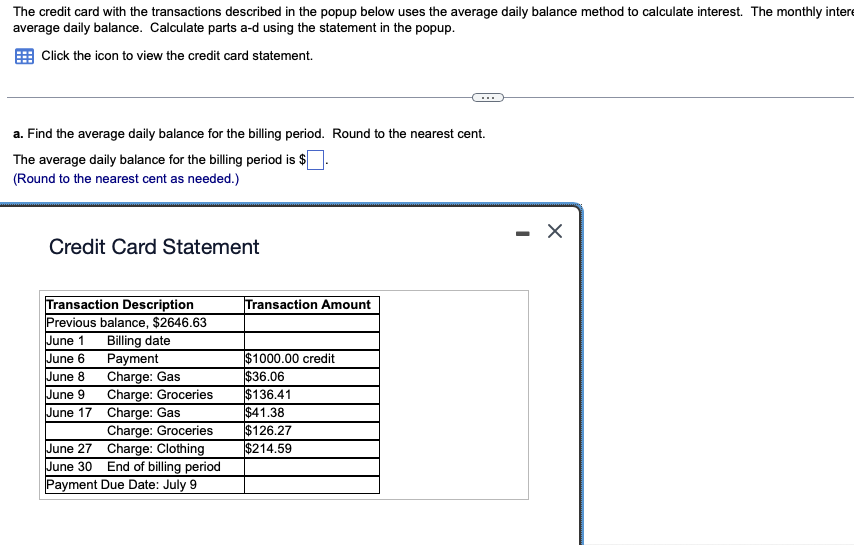 Solved The credit card with the transactions described in | Chegg.com