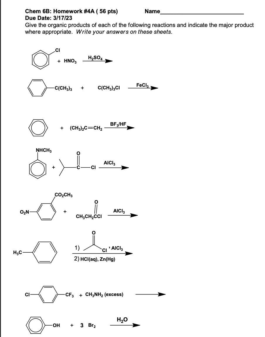Solved Chem 6B: Homework \#4A ( 56 pts) Name Due Date: | Chegg.com