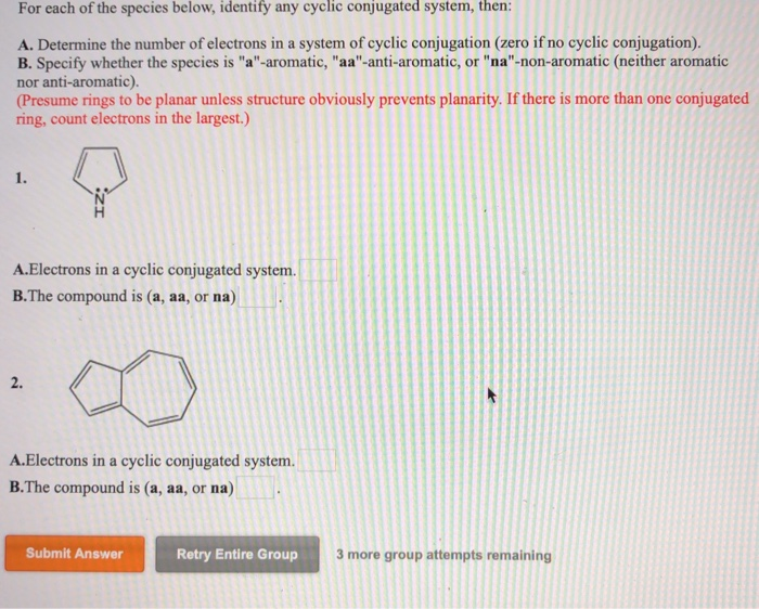 Solved For each of the species below, identify any cyclic | Chegg.com