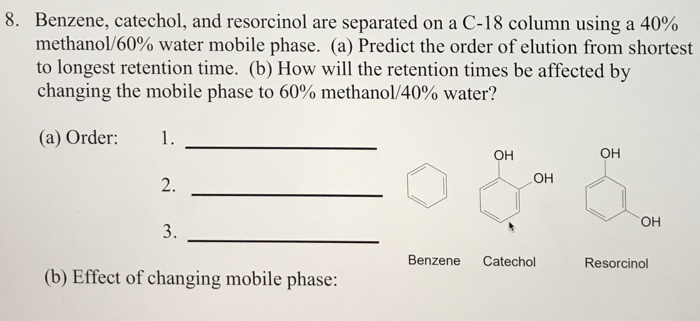 Benzene, catechol, and resorcinol are separated on a | Chegg.com