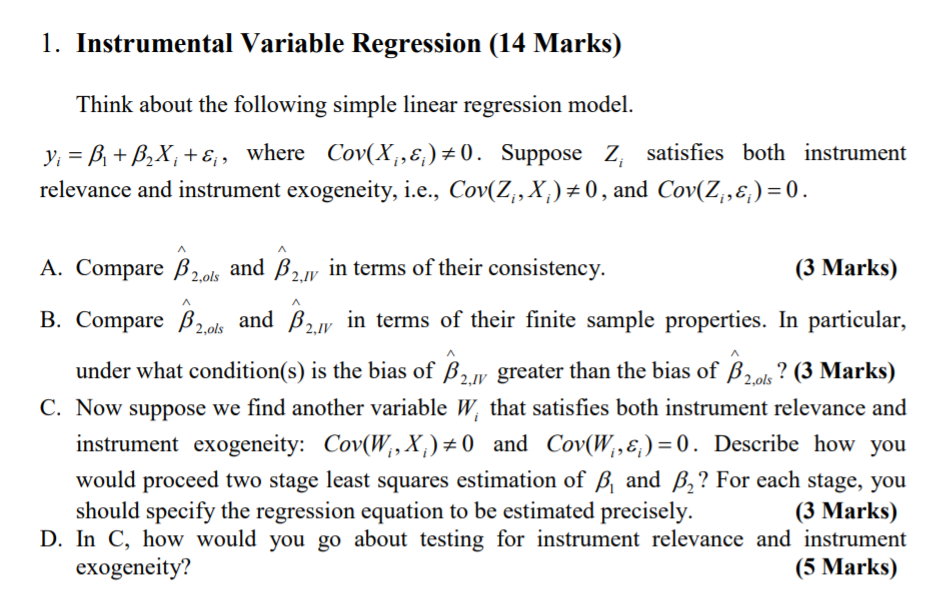 Solved 1. Instrumental Variable Regression (14 Marks) Think | Chegg.com