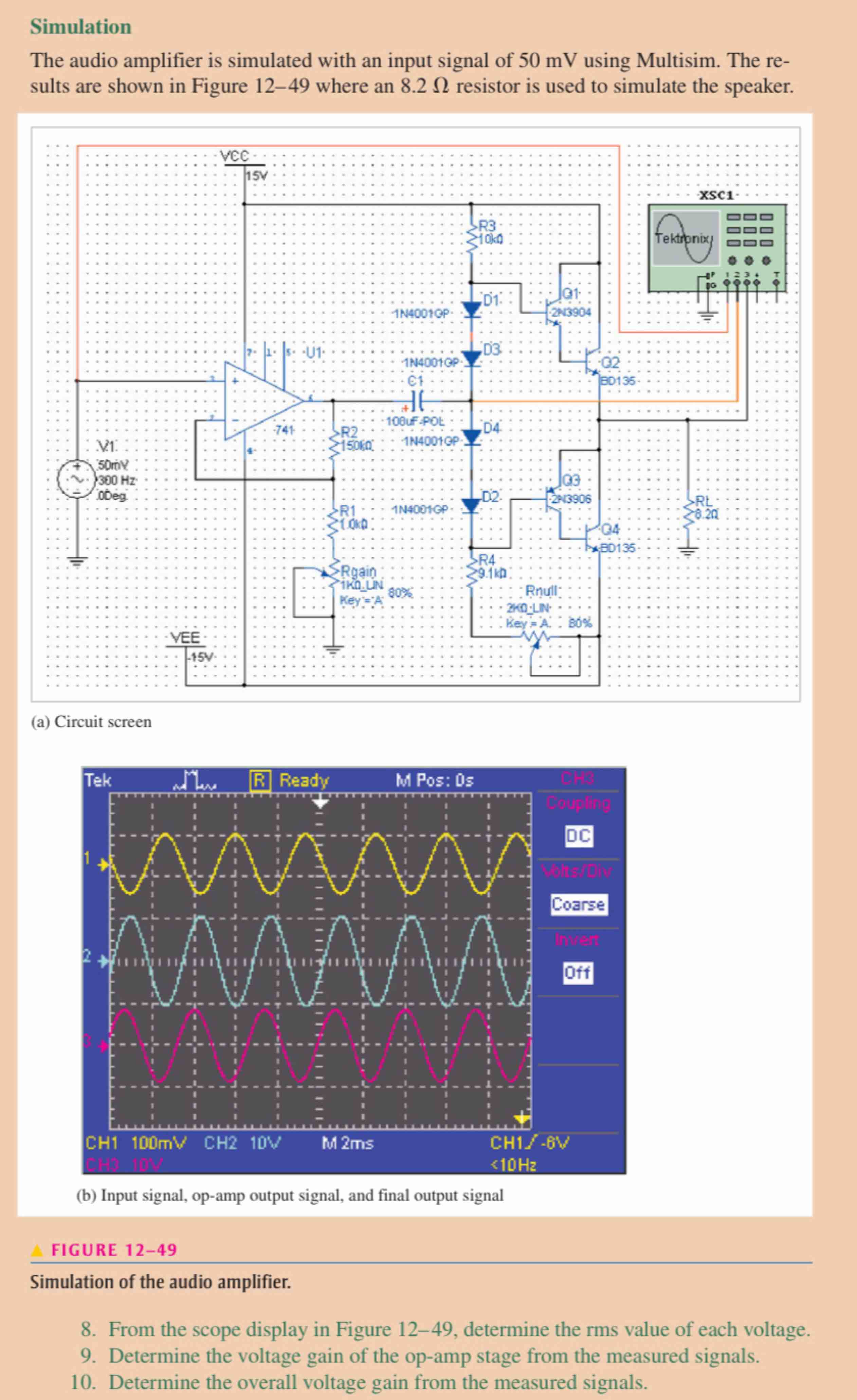 Solved Simulation The audio amplifier is simulated with an | Chegg.com