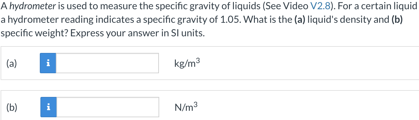 Solved A hydrometer is used to measure the specific gravity | Chegg.com
