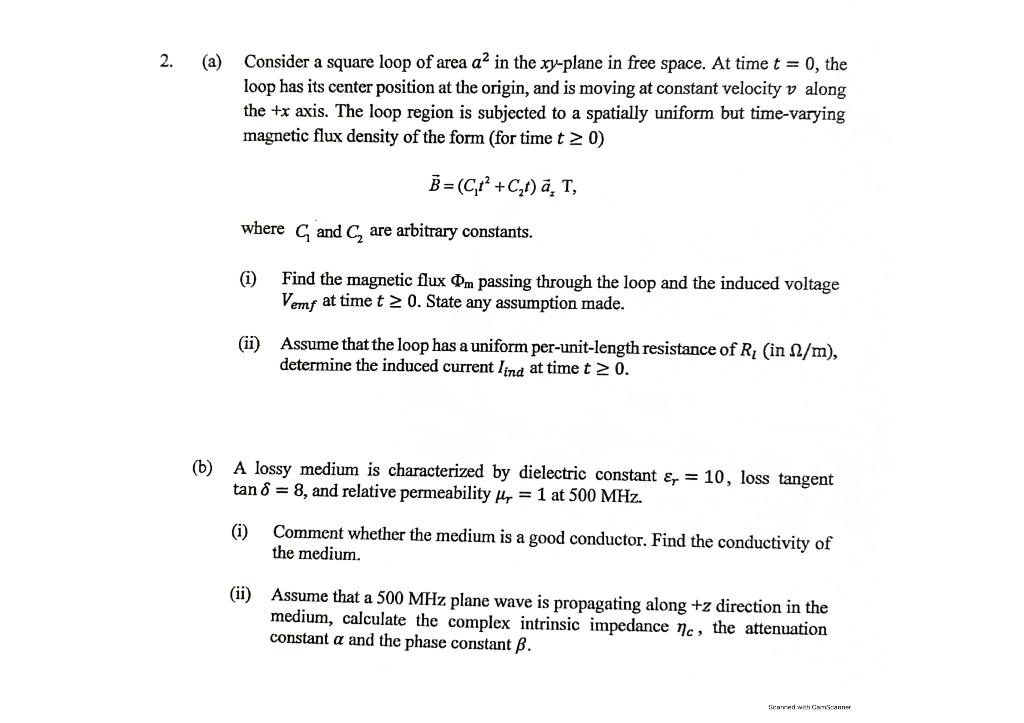 Solved 2. (a) Consider a square loop of area aể in the | Chegg.com